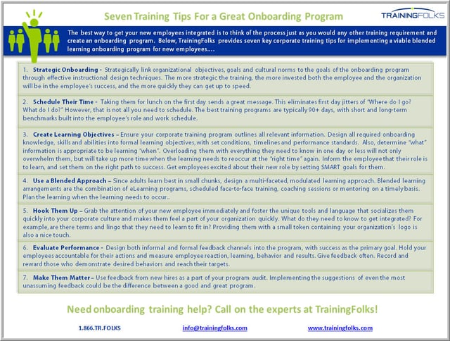 Seven Training Tips For a Great Onboarding Program!
