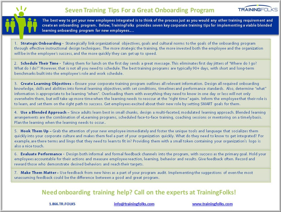 Seven Training Tips For a Great Onboarding Program!