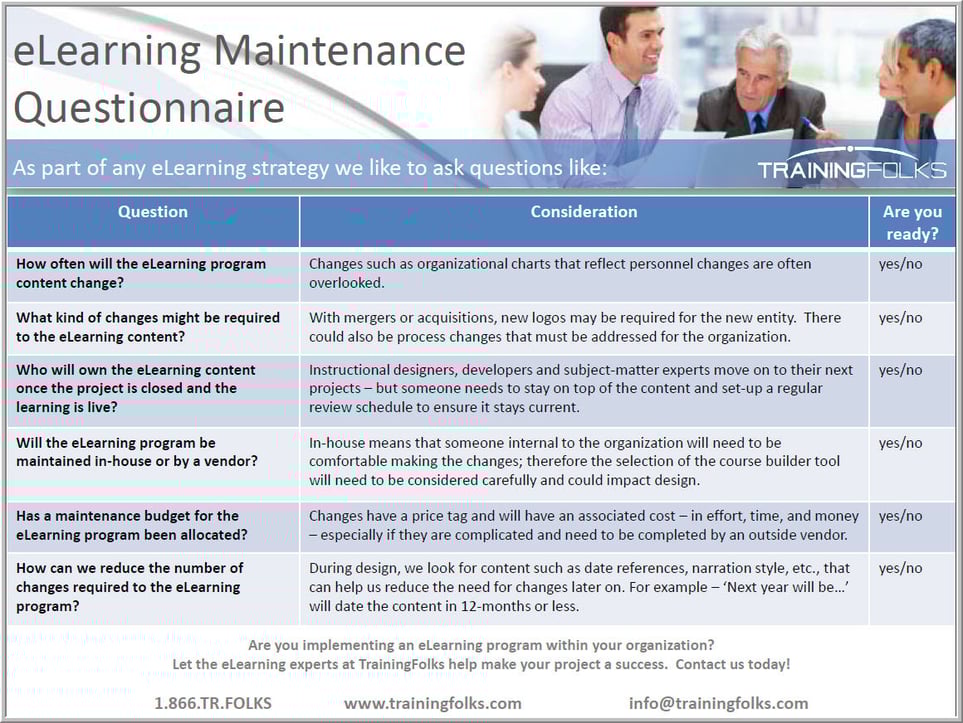 eLearning Maintenance Questionnaire